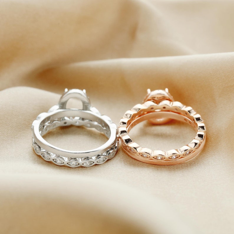 6x8mm Halo Oval Prong Ring Settings Art Deco Cathedral Solid 925 ...
