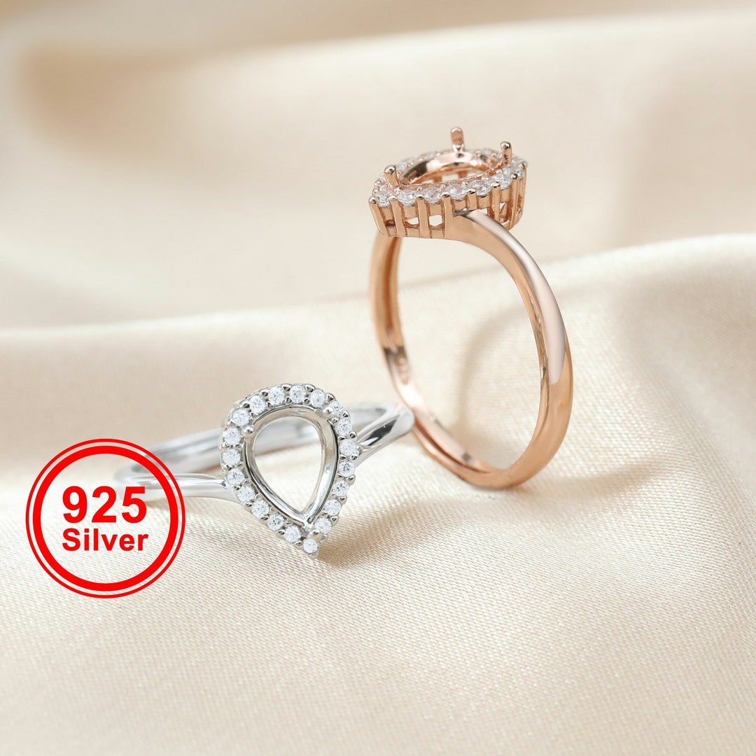 Keepsake Pear Prong Ring Settings for Faceted Gemstone Rose Gold Plated ...