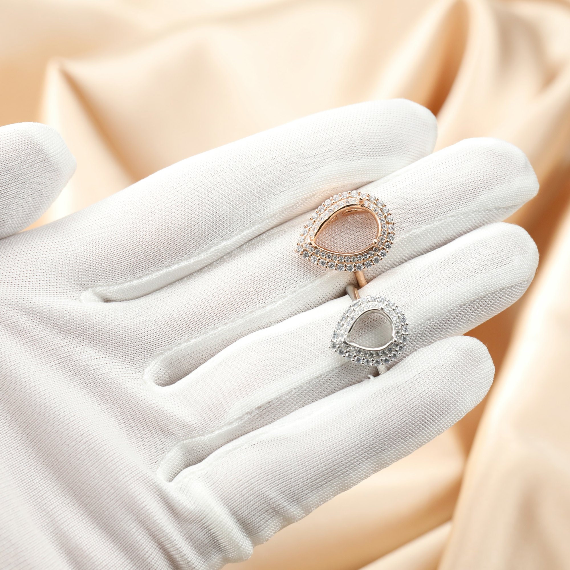 Pear Prong Ring Blank Settings Double Halo Bezel Solid 925 | Etsy