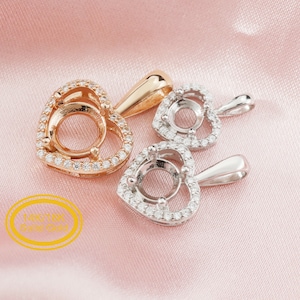 Keepsake Solid 14K 18K Gold Round Prong Heart Pendant Settings for ...