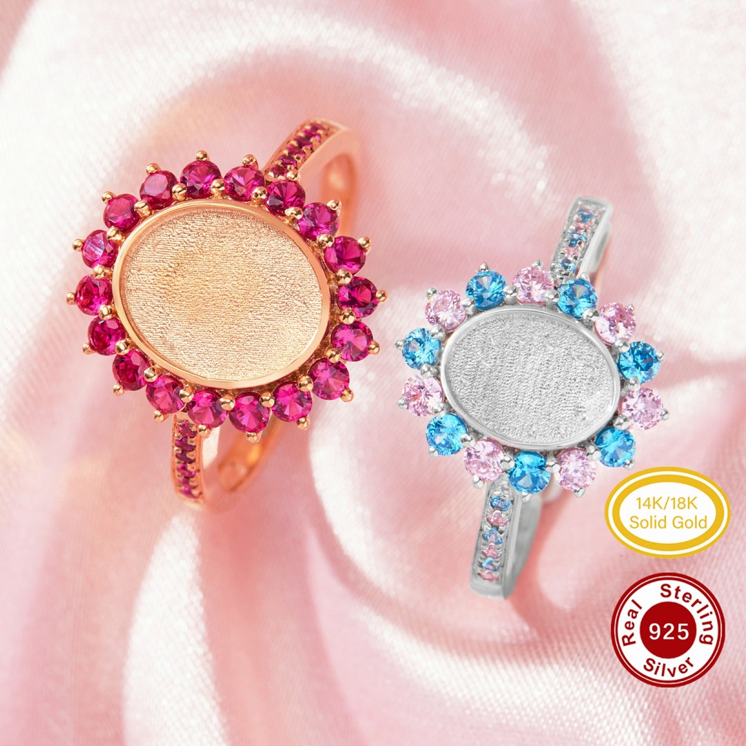 Keepsake Color Birthstones Halo Oval Ring Bezel Settings,solid 14K Gold ...