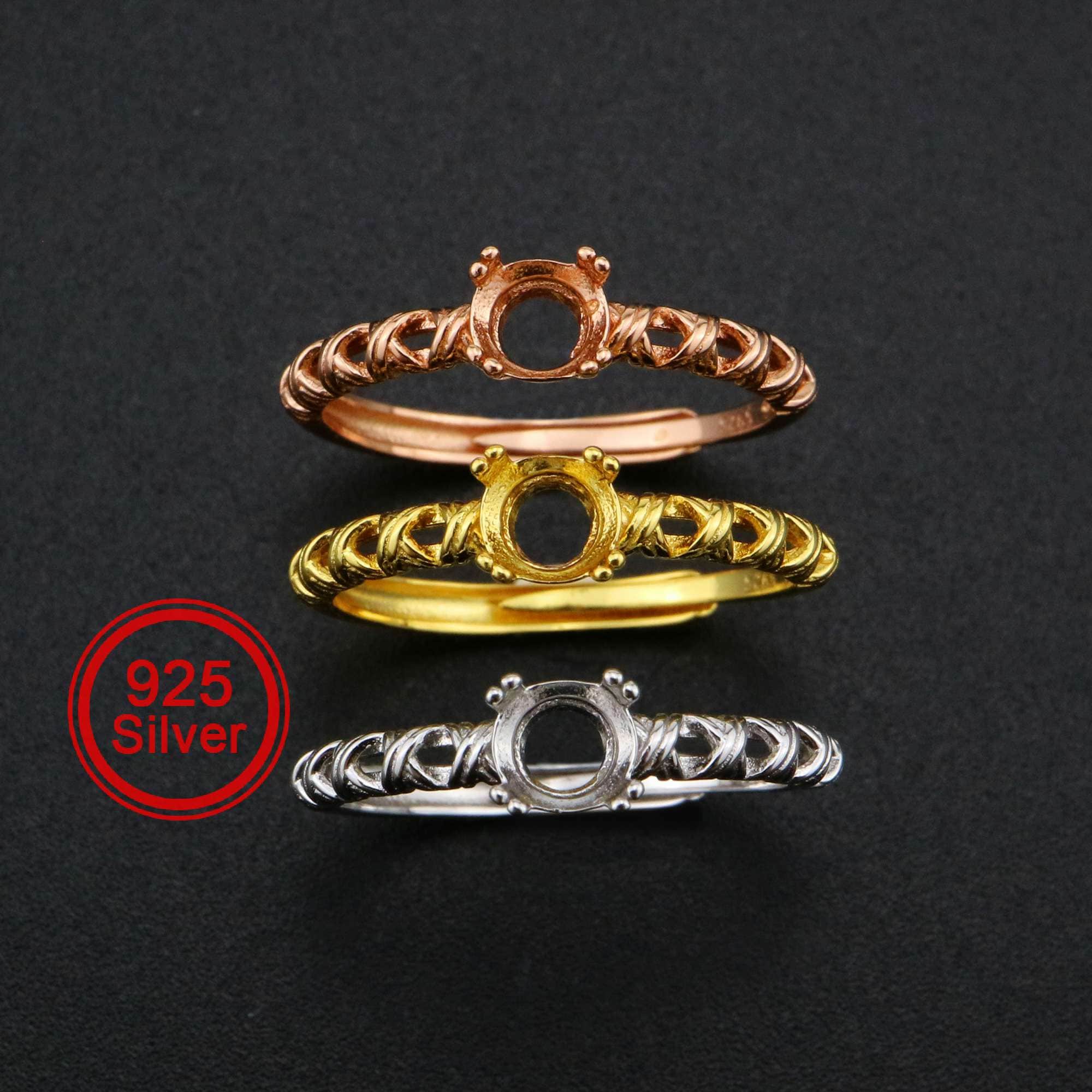 5MM Round Prong Ring Settings Solid 925 Sterling Silver Rose | Etsy