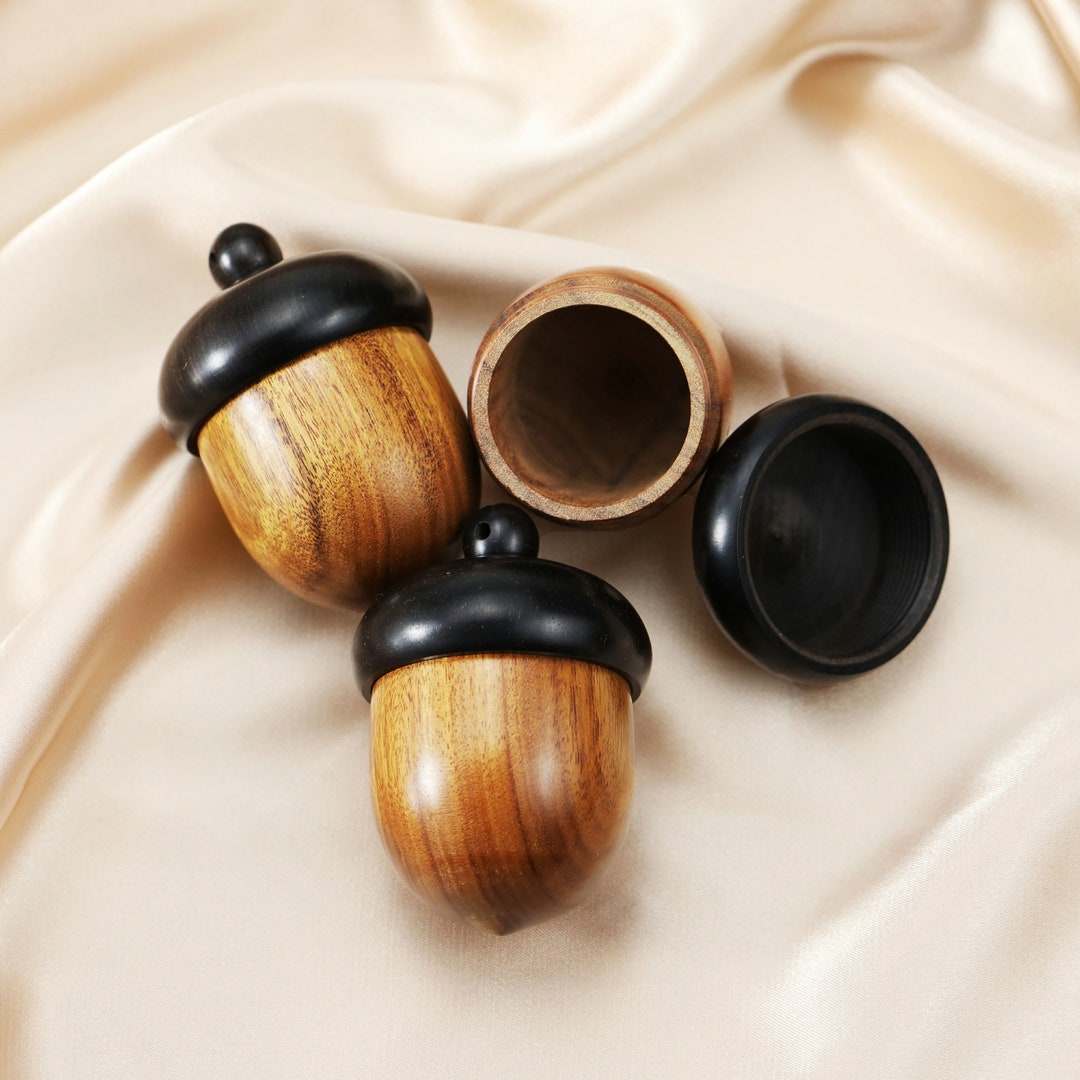 Wood Acorn Nut Keepsake Screwed Cremation Urn Secrect Canister Memerial ...