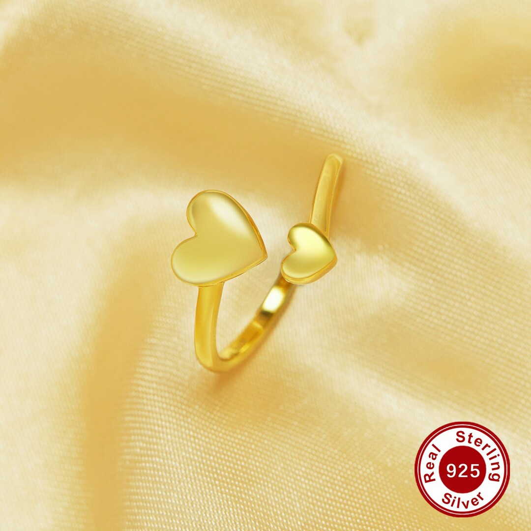 1PCS Minimalist Double Heart Ring,solid 925 Sterling Silver Ring Gold ...