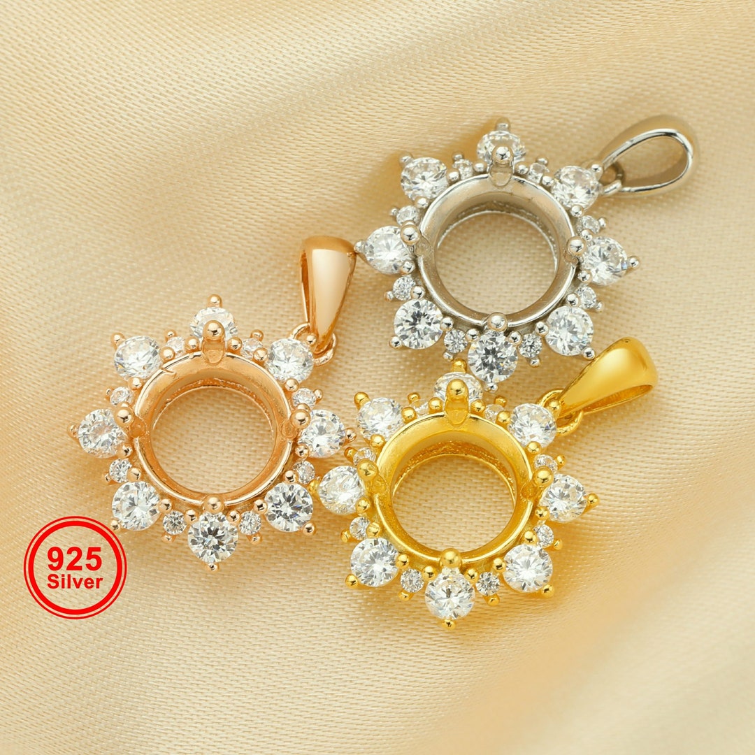 8MM Round Prong Pendant Settings,flower Solid 925 Sterling Silver Rose ...