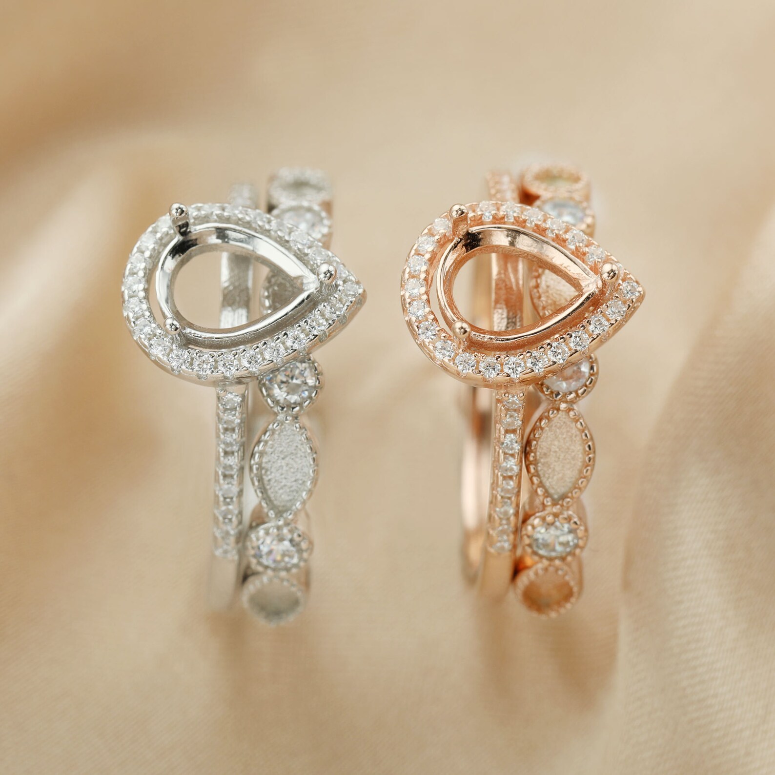 6x8mm Halo Pear Prong Ring Settings,stackable Solid 925 Sterling Silver ...