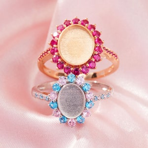 Keepsake Color Birthstones Halo Oval Ring Bezel Settings,solid 14K Gold ...