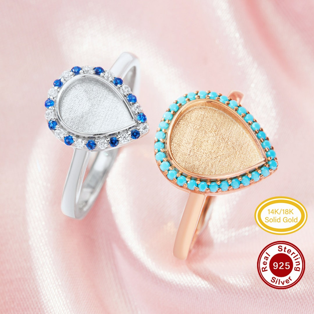 Keepsake Color Birthstones Halo Pear Ring Bezel Settings,solid 14K Gold ...