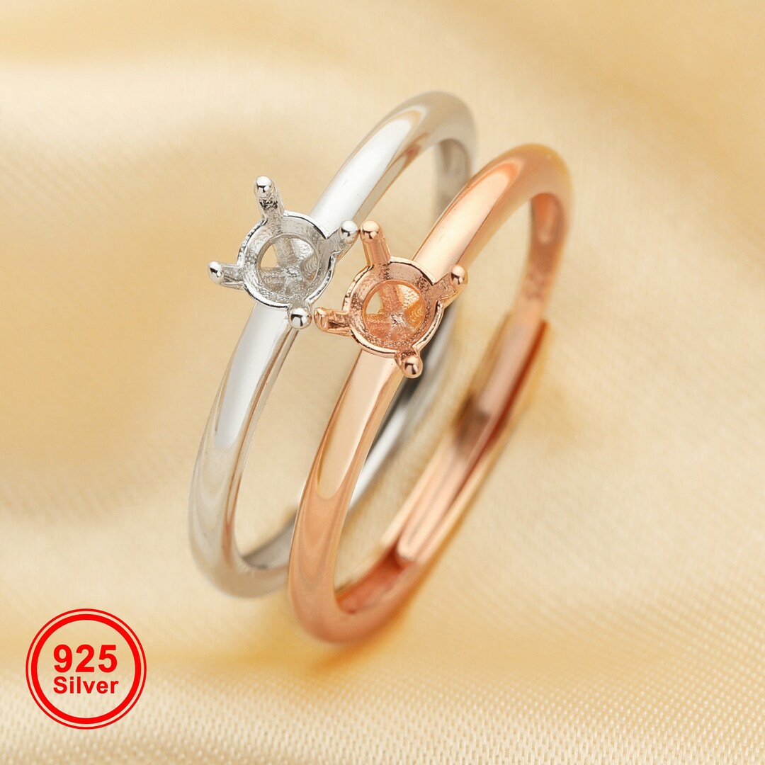 4MM Round Prong Ring Settings,solid 925 Sterling Silver Rose Gold ...