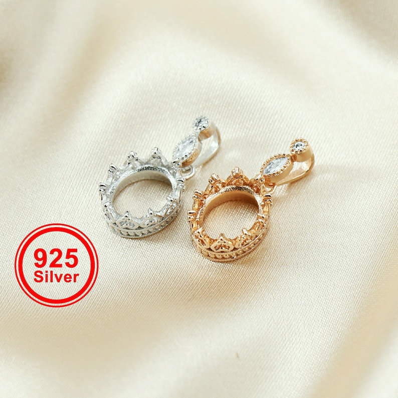 1pcs 8x10mm Oval Crown Bezel Settings With CZ Stone Bail Solid 925 ...