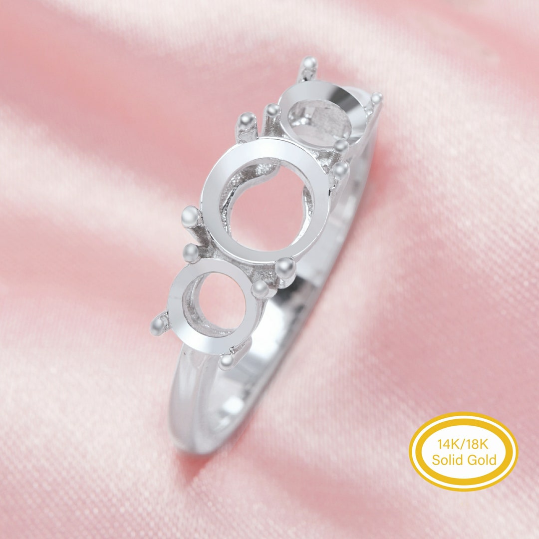 3 Stones Round Prong Ring Settings,solid 14K 18K Gold Ring,family Ring ...