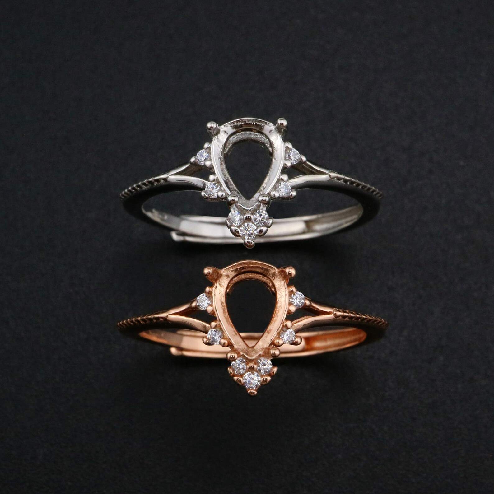 5x7mm Pear Prong Ring Settings Simple Rose Gold Plated Solid - Etsy