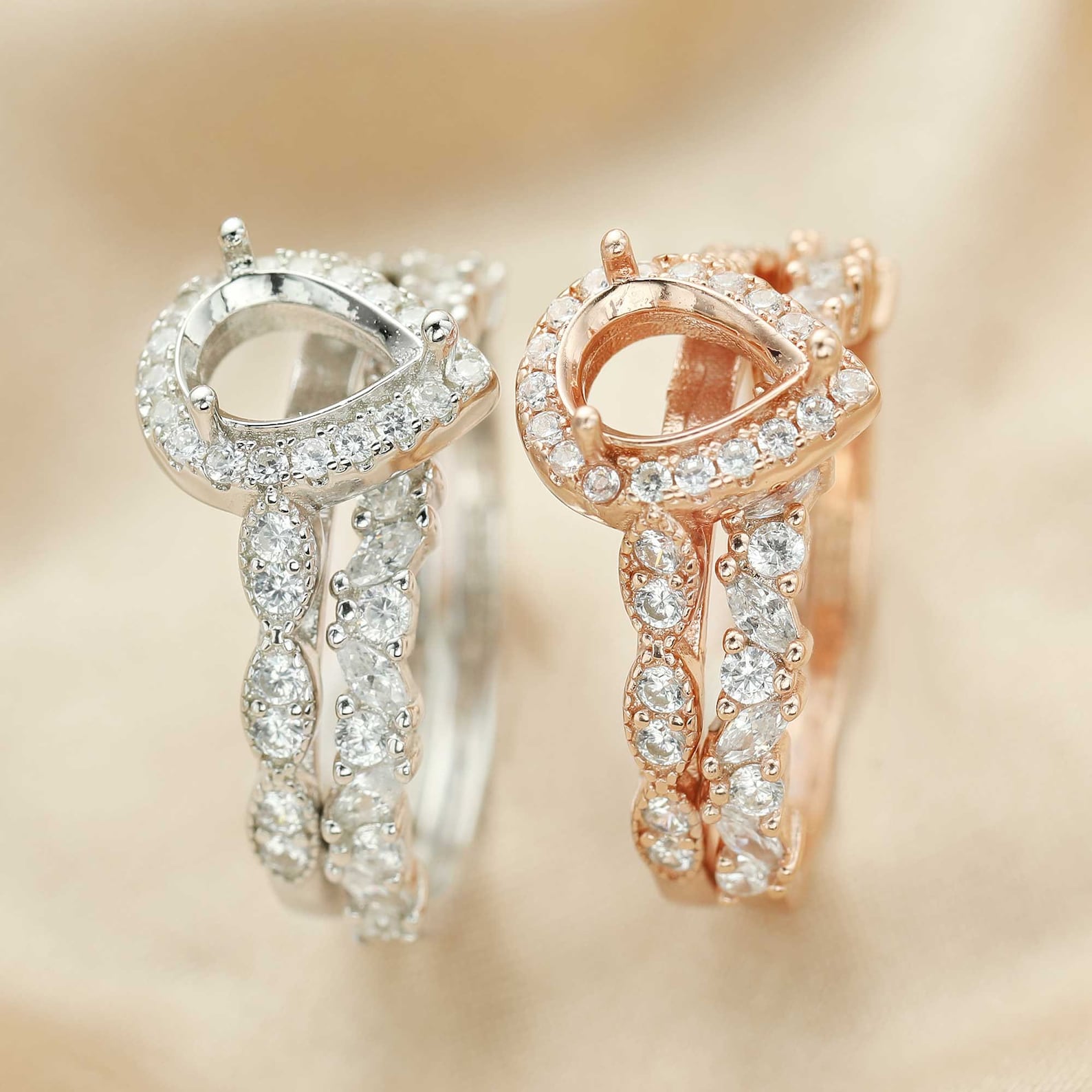6x8mm Pear Prong Ring Settings Stackble Solid 925 Sterling Silver Rose ...
