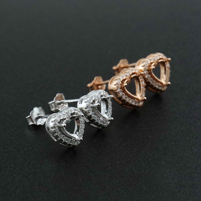 1pair 5-6MM Rose Gold Plated Solid 925 Sterling Silver Heart | Etsy