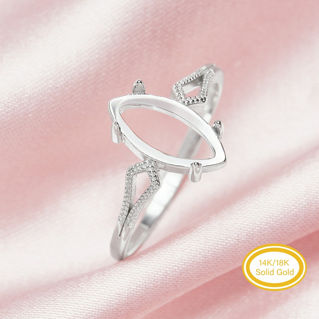6x12mm Marquise Prong Ring Settings,solid 14K 18K Gold Ring,art Deco ...