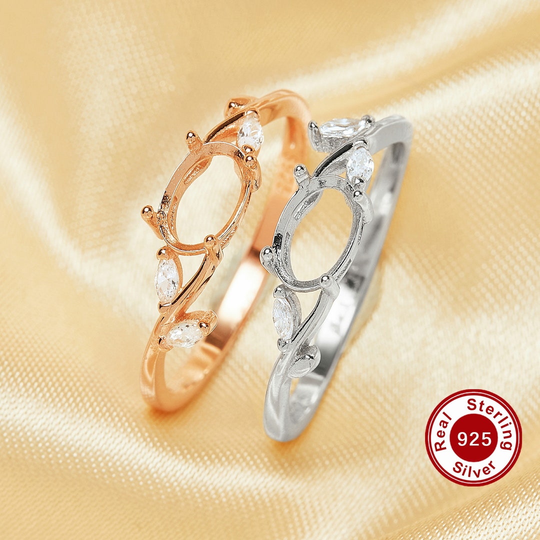 5x7mm Oval Prong Ring Settings,tree Branch Leaf Solid 925 Sterling ...