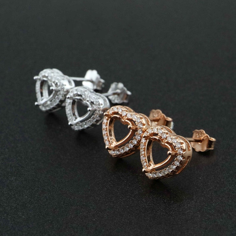 1pair 5-6MM Rose Gold Plated Solid 925 Sterling Silver Heart Prong ...