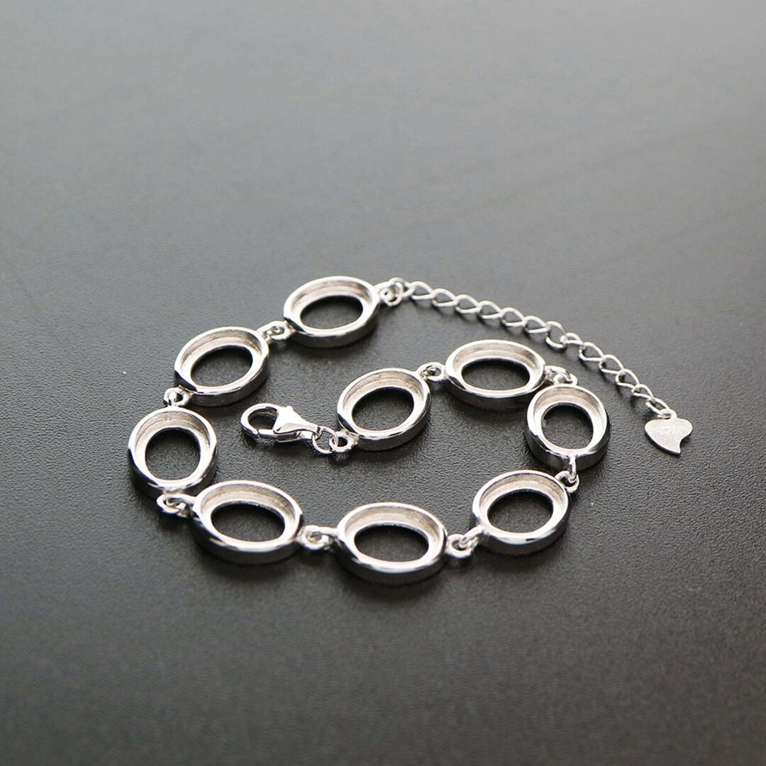 1pcs 8x10mm Oval Bezel Solid 925 Sterling Silver Bracelet Settings DIY ...