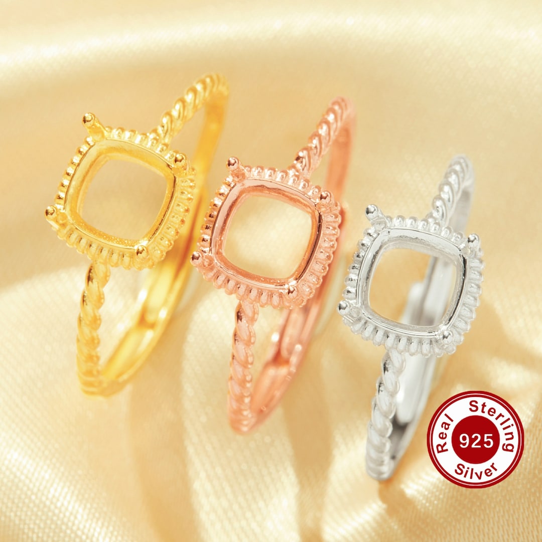 6MM Cushion Square Prong Ring Settings,solid 925 Sterling Silver Rose ...