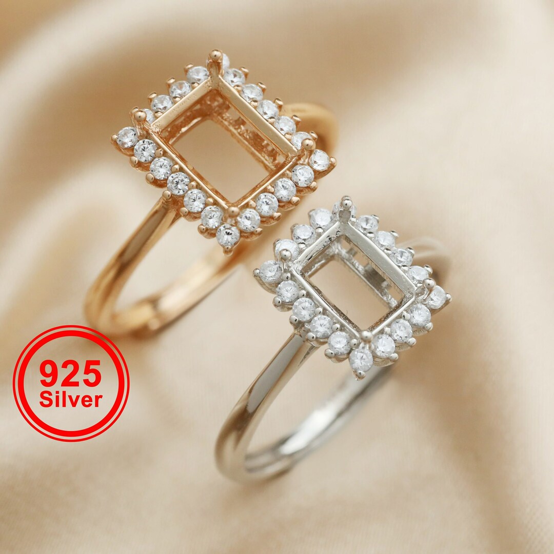 Rectangle Halo Prong Ring Settings Keepsake Resin Rose Gold Plated ...