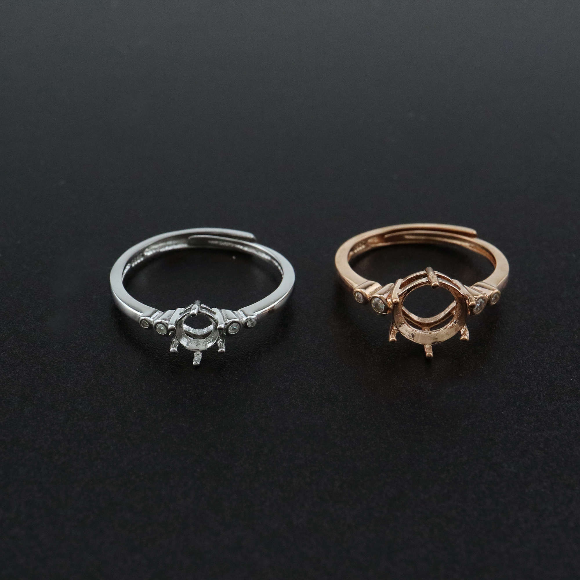 1pcs 4-15MM Round Prong Bezel Rose Gold Plated Solid 925 Sterling ...