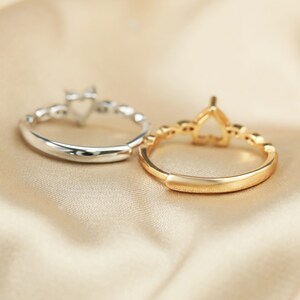 Heart Prong Ring Settings Art Deco Solid 925 Sterling Silver Rose Gold ...