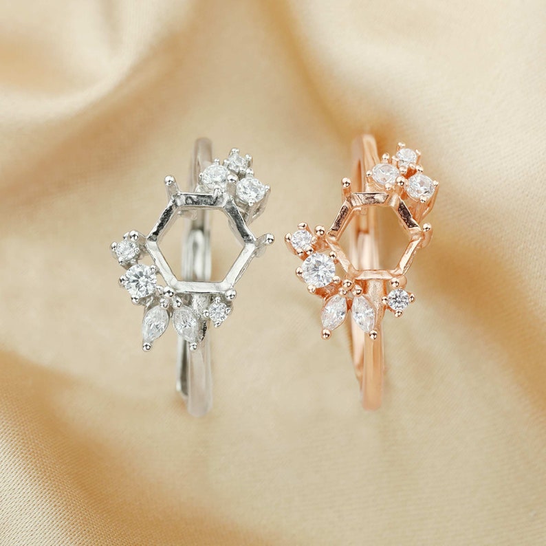 Hexagon Prong Ring Settings,art Deco Stackable Solid 925 Sterling ...
