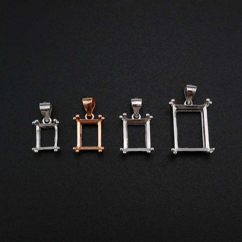 Rectangle Prong Pendant Settings Simple Rose Gold Plated Solid 925 ...