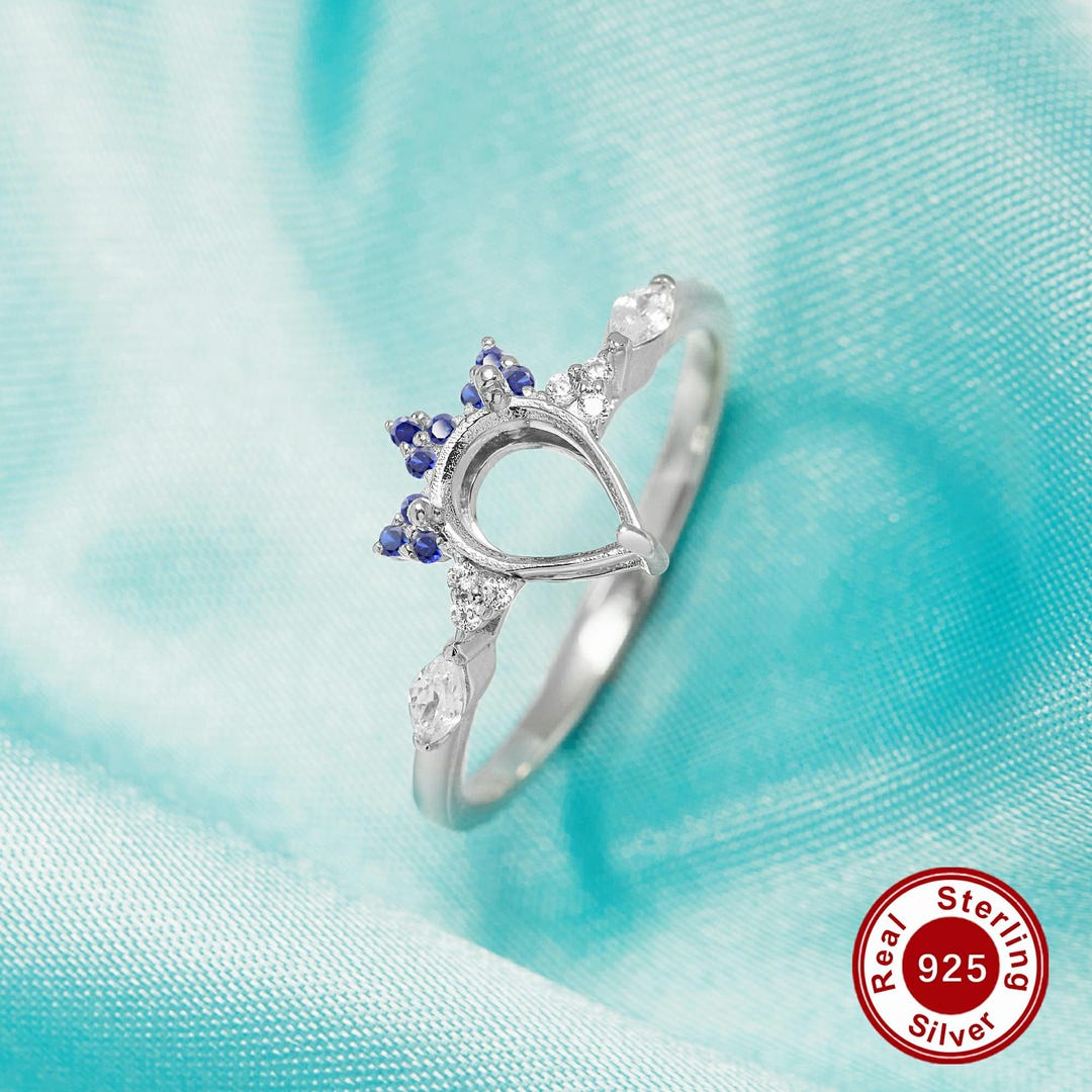 6x8mm Crown Pear Prong Ring Settings,solid 925 Sterling Silver Ring,cz ...