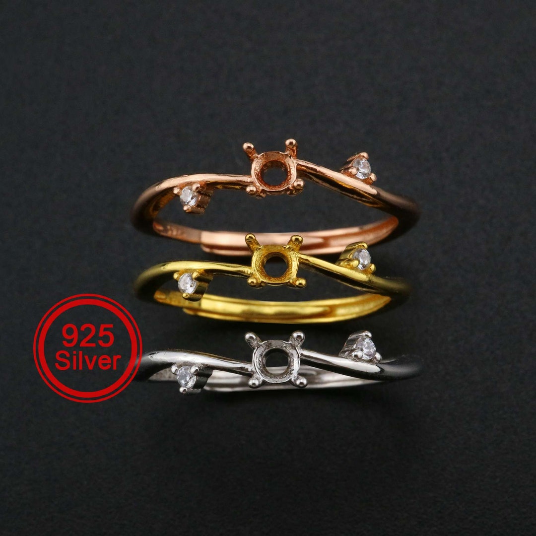 3MM Round Prong Ring Settings Tree Branch Solid 925 Sterling Silver ...