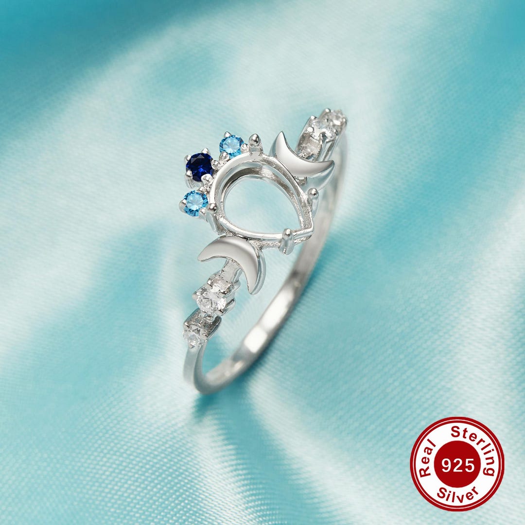 6x8mm Pear Prong Ring Settings,full Moon Art Deco Solid 925 Sterling ...