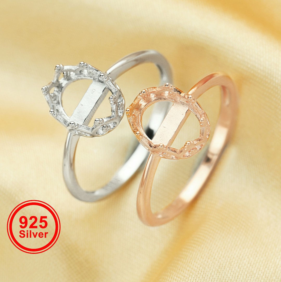 6x8mm Oval Prong Ring Settings,crown Prong Bezel Ring,solid 925 ...