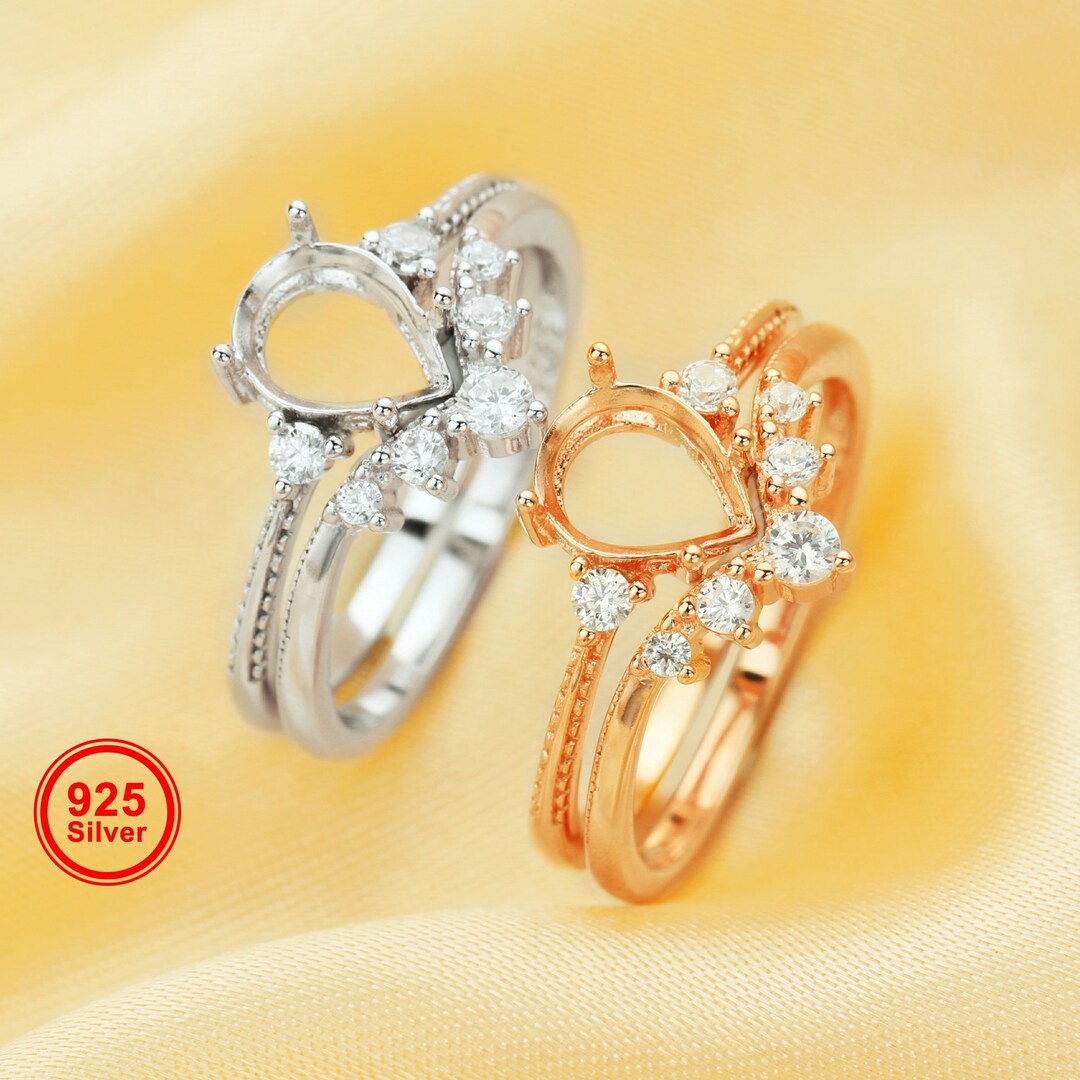 6x8mm Pear Prong Ring Settings,stackable Solid 925 Sterling Silver Rose ...