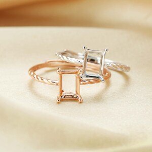 5x7mm Rectangle Prong Ring Settings Blank Rose Gold Plated Solid 925 ...