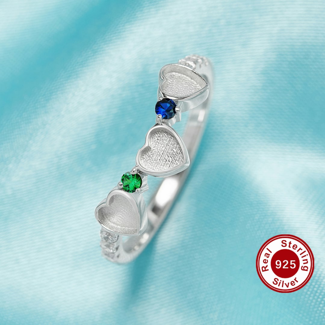 Keepsake Mama Milk Resin 4MM Three Heart Bezel Ring Settings,solid 925 ...