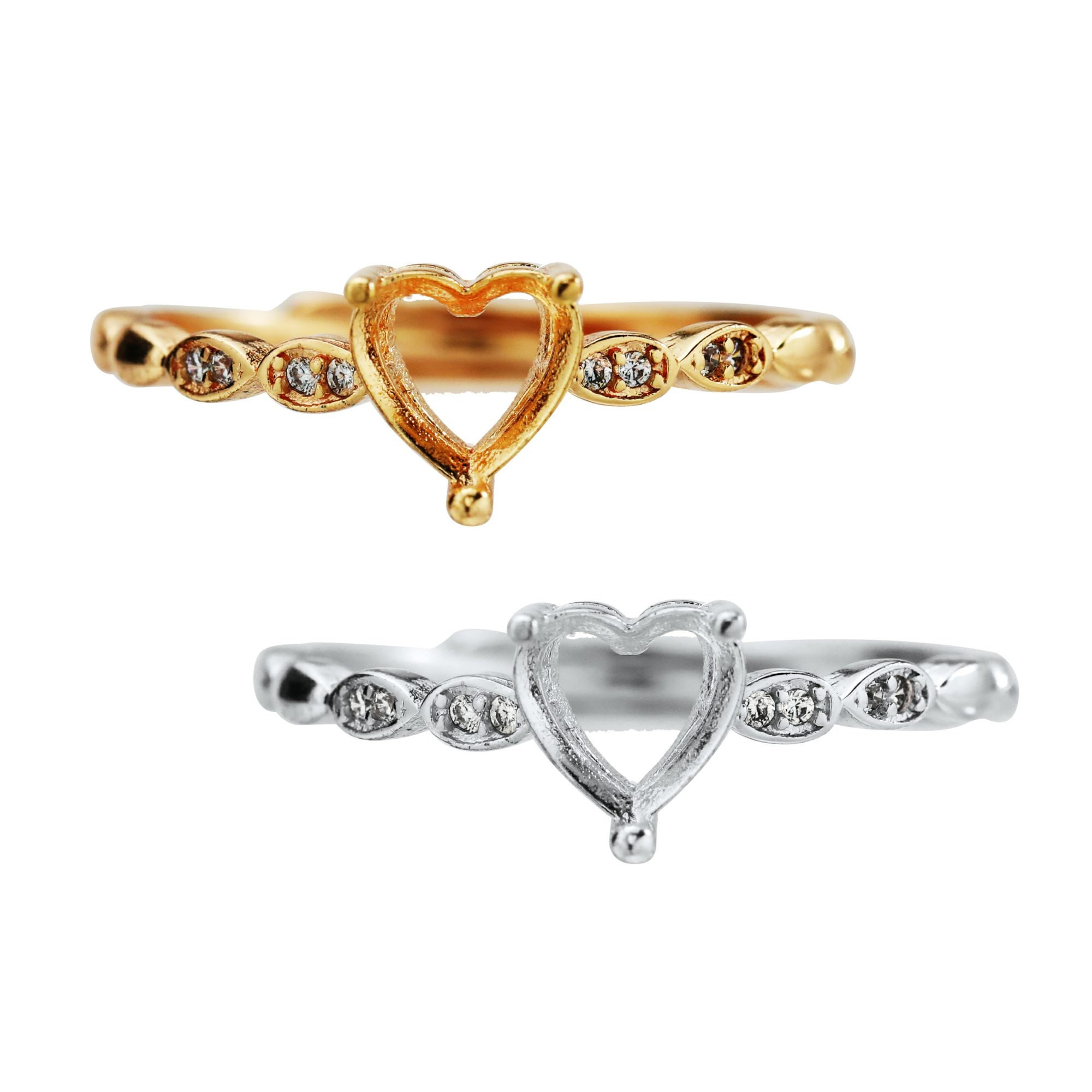 Heart Prong Ring Settings Art Deco Solid 925 Sterling Silver - Etsy