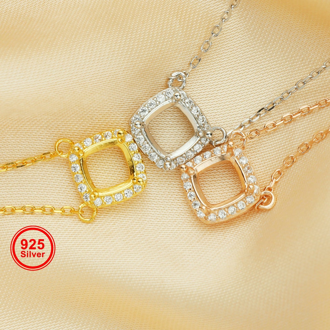 6MM Cushion Square Prong Pendant Settings,solid 925 Sterling Sliver ...