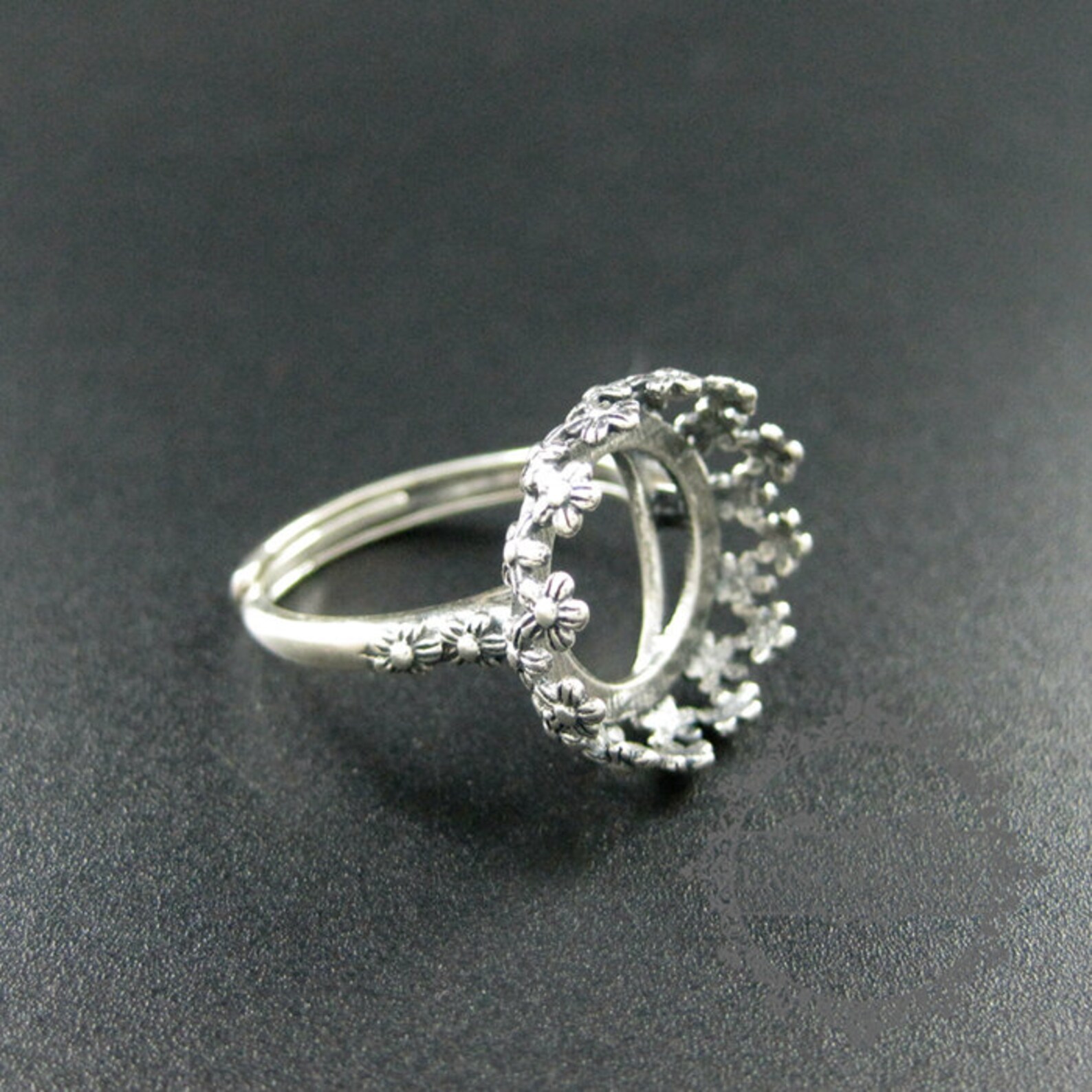 1pcs 15mm Setting Size Round Flowers Bezel Antiqued 925 Sterling Silver ...