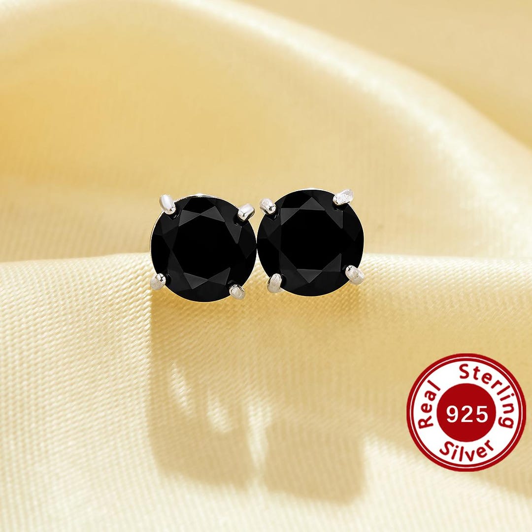 Minimalist Round Studs Earrings With 6MM Black Onyx,solid 925 Sterling ...