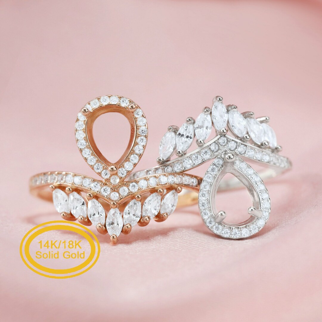 6x8mm Keepsake Breast Milk Resin Pear Ring Settings Crown Solid 14K ...