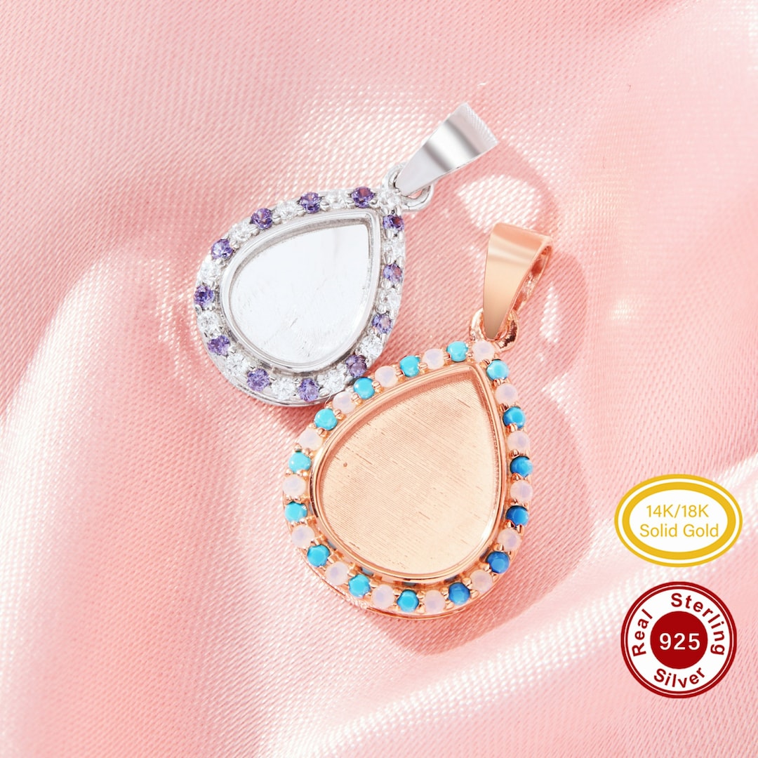 Keepsake Color Birthstones Halo Pear Pendant Bezel Settings,solid 14K ...