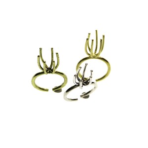 5pcs 15MM Long Prong Irregular Stone Adjutable Brass Ring Settings DIY ...