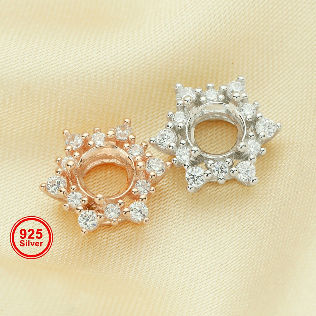 5MM Halo Round Prong Pendant Settings,star Solid 925 Sterling Sliver ...