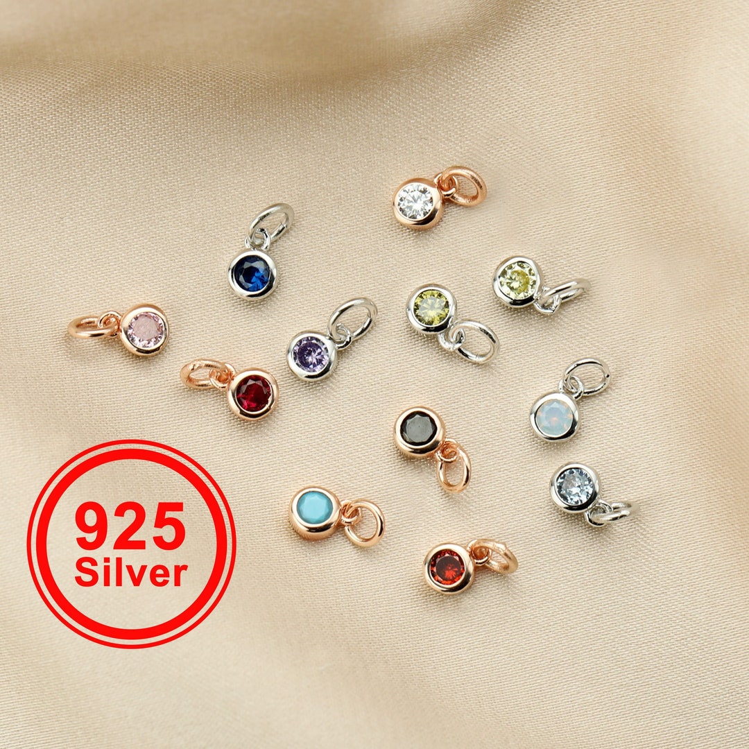 4MM Round Birthstone Charm,solid 925 Sterling Silver Color Stone ...