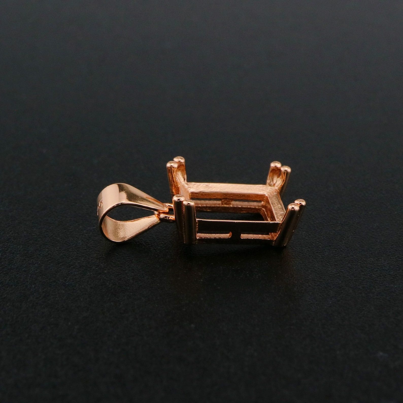 Rectangle Prong Pendant Settings Simple Rose Gold Plated Solid 925 ...