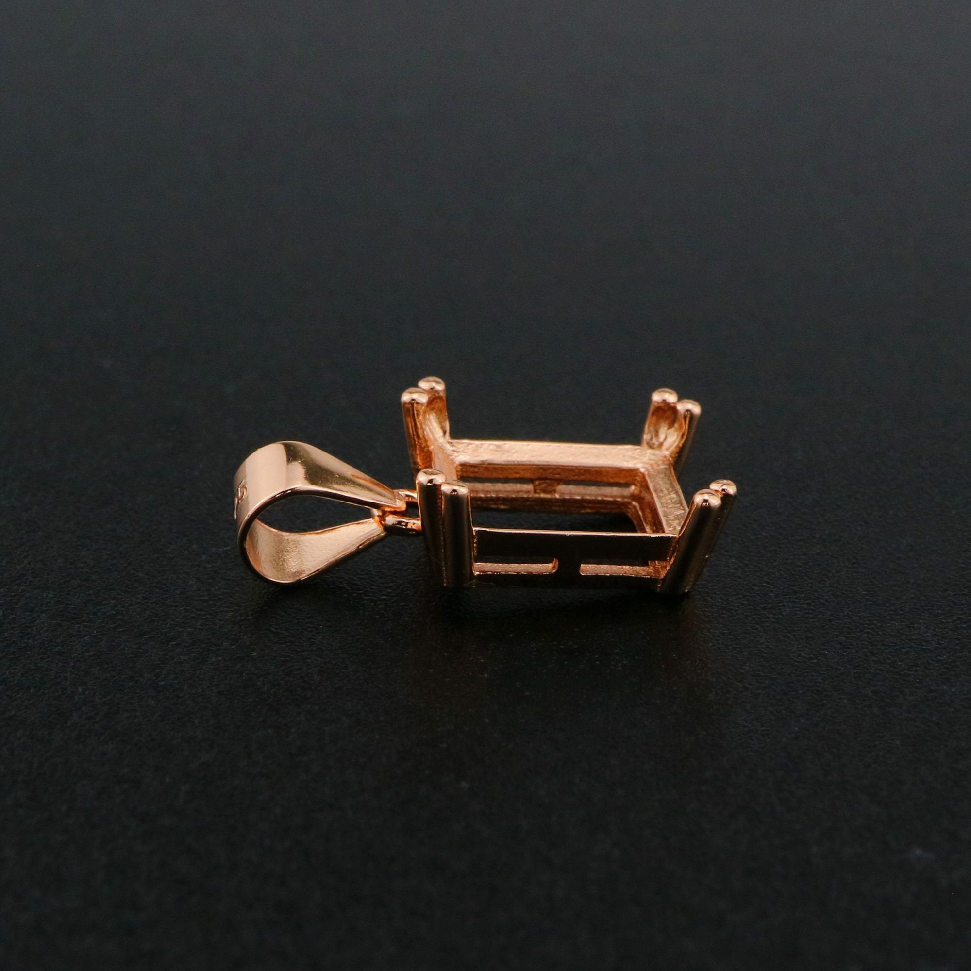 Rectangle Prong Pendant Settings Simple Rose Gold Plated Solid - Etsy