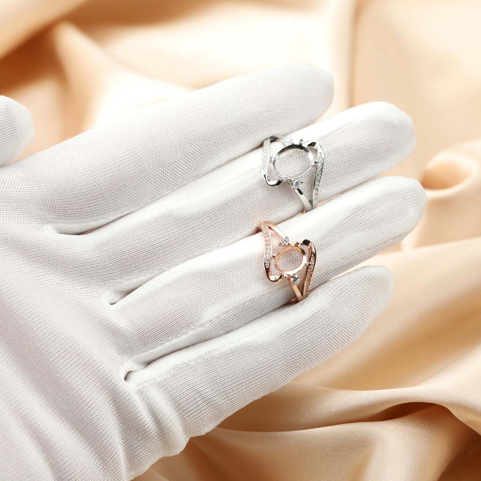 Oval Prong Ring Blank Settings Bypass Art Deco Bezel Solid 925 - Etsy