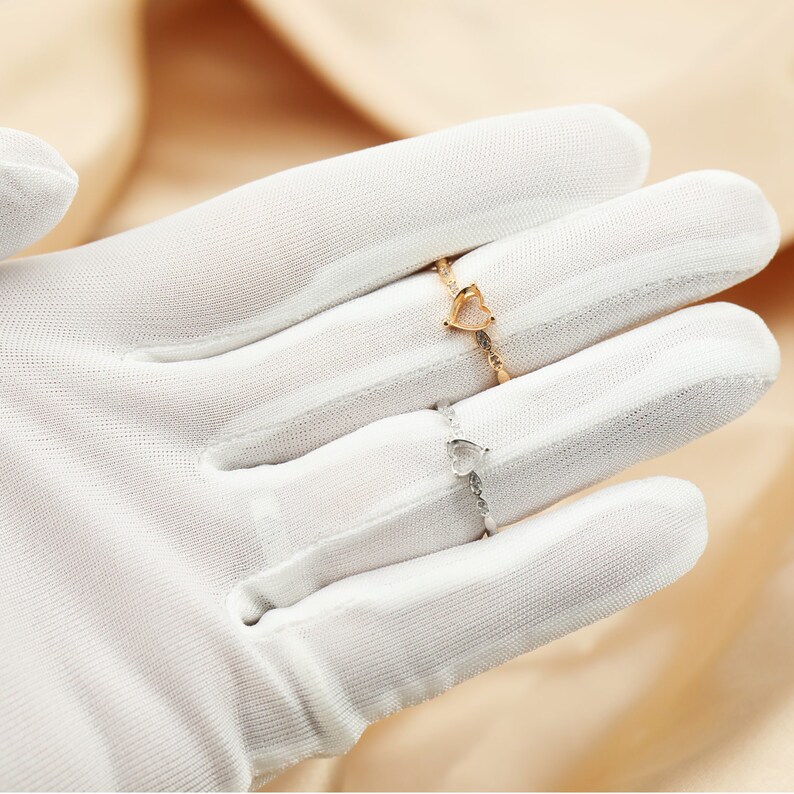 Heart Prong Ring Settings Art Deco Solid 925 Sterling Silver Rose Gold ...