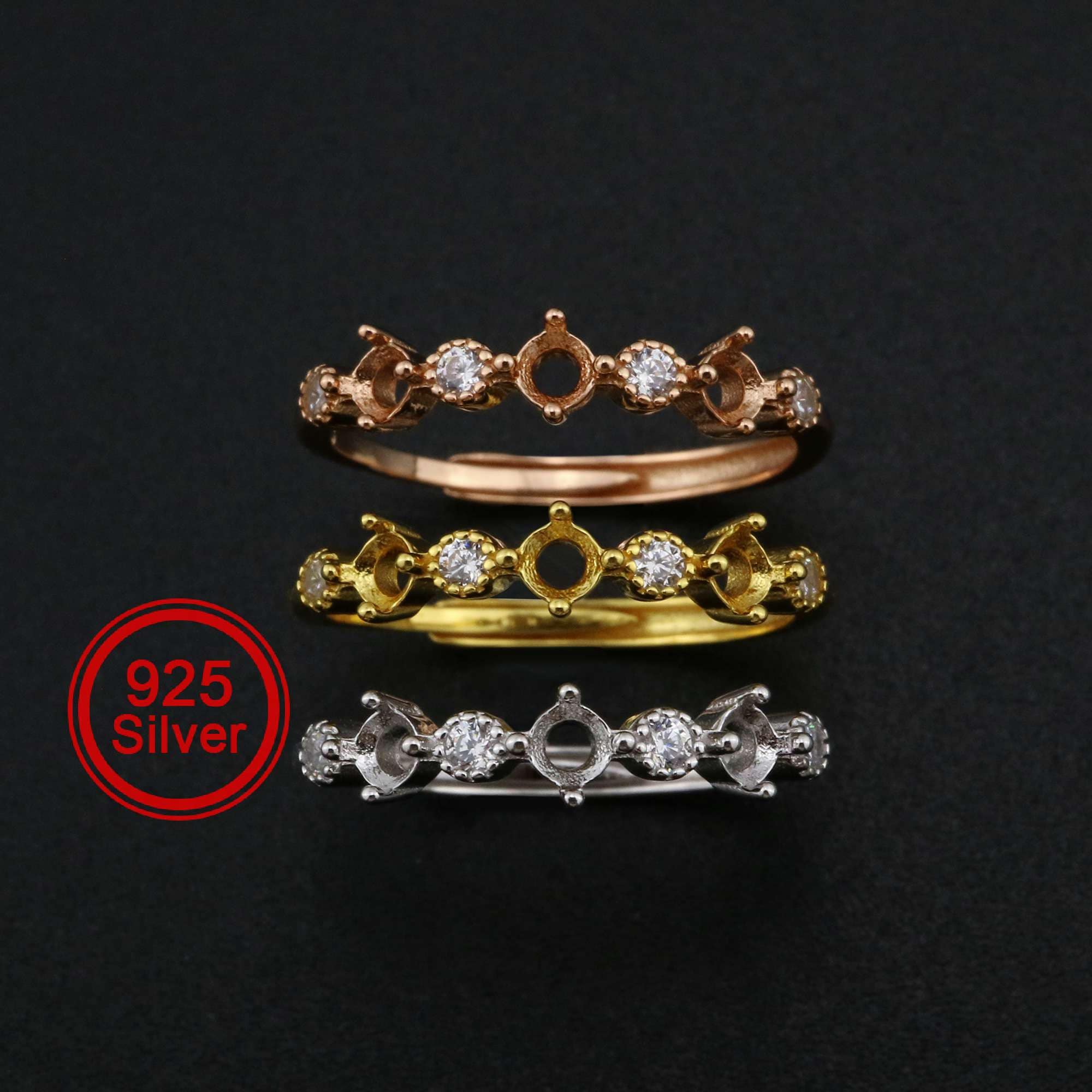 3MM Round Prong Ring Settings Solid 925 Sterling Silver Rose | Etsy