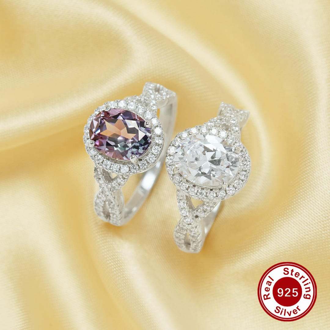 1PCS Infinity Oval Ring With 7x9mm Color Change Systhetic Alexandrite ...